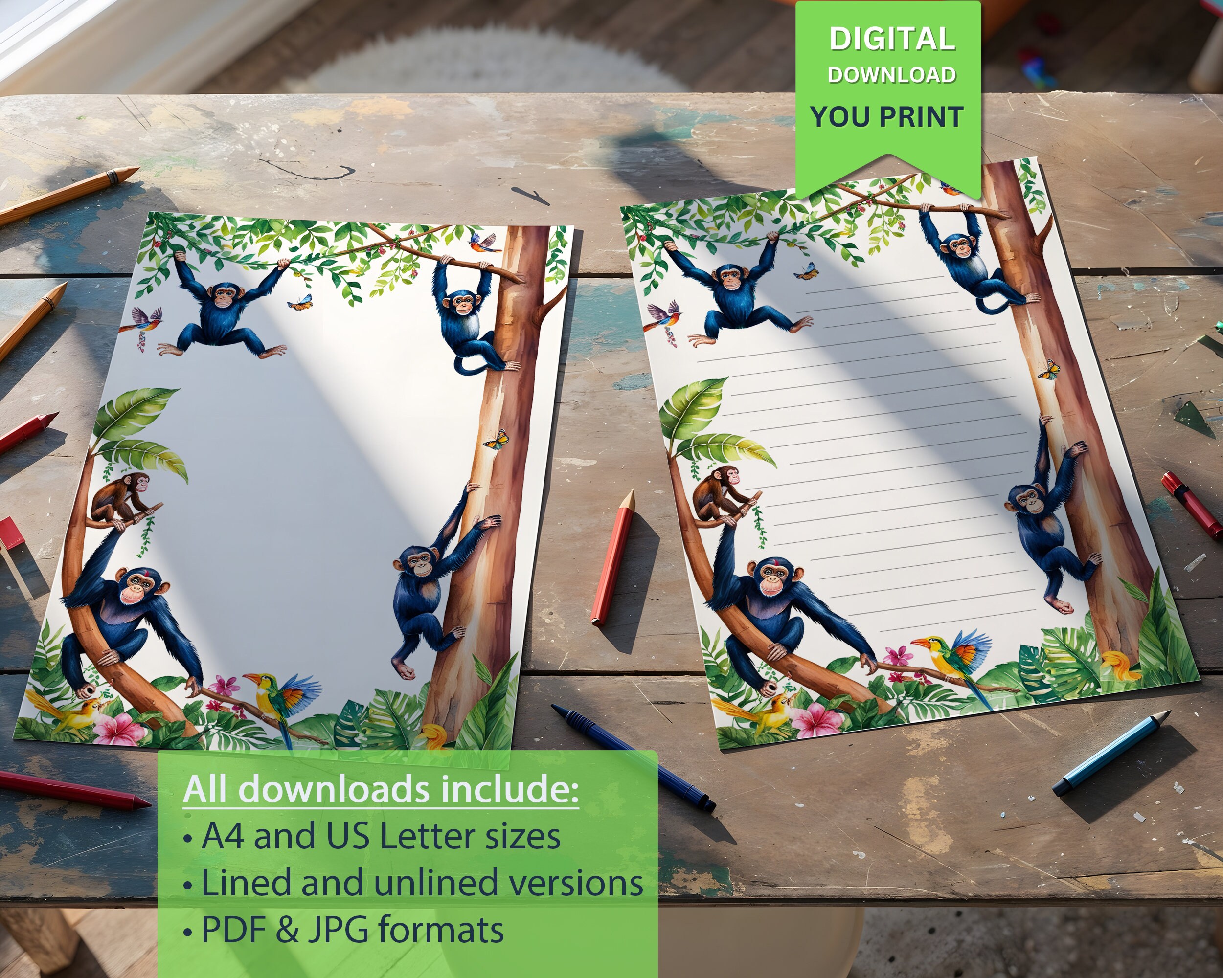 Jungle-themed Writing Paper for Kids – Printable Monkey Stationery With Fun Animal Designs - Etsy