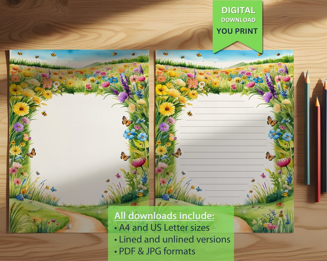 Printable Floral Stationery for Kids – Cute Nature-themed Writing Paper ...