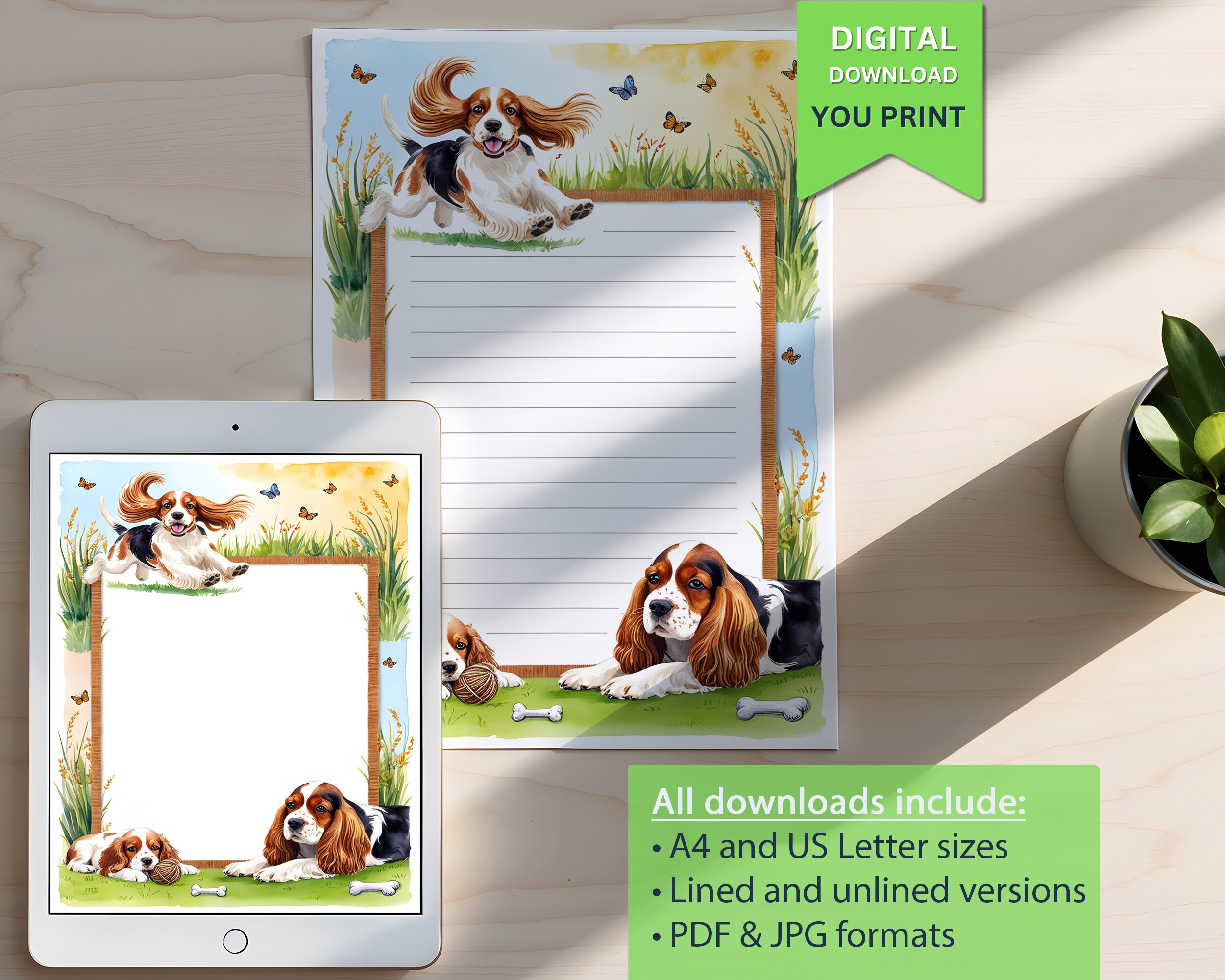 Printable Dog-themed Writing Paper for Kids – Playful Spaniel ...