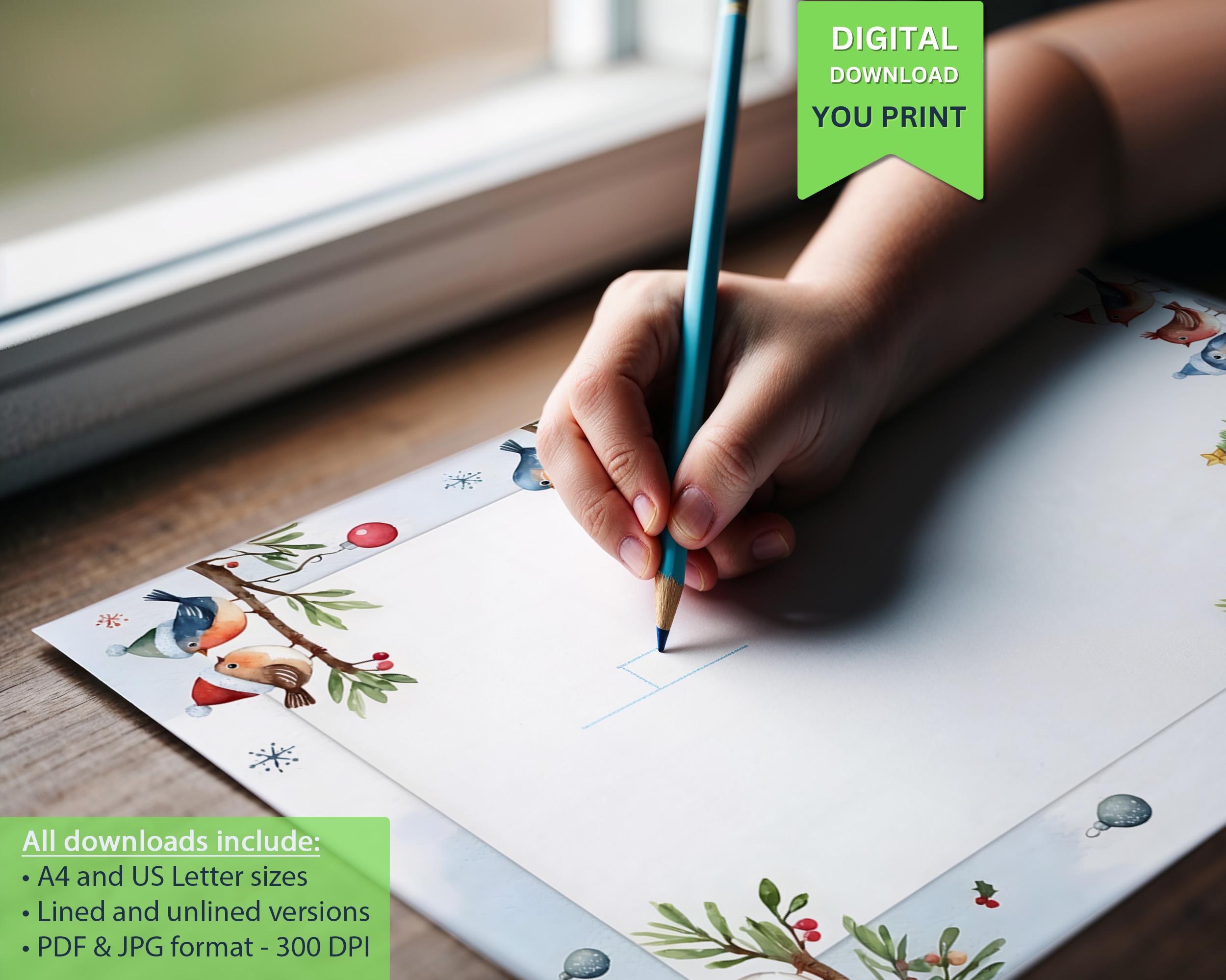 Christmas Writing Paper With Festive Birds and Holiday Decorations – A4 ...