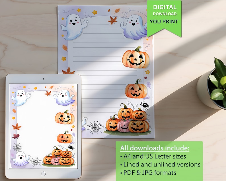 Cute Halloween Printable Writing Paper for Kids – Fun Ghost and Pumpkin ...