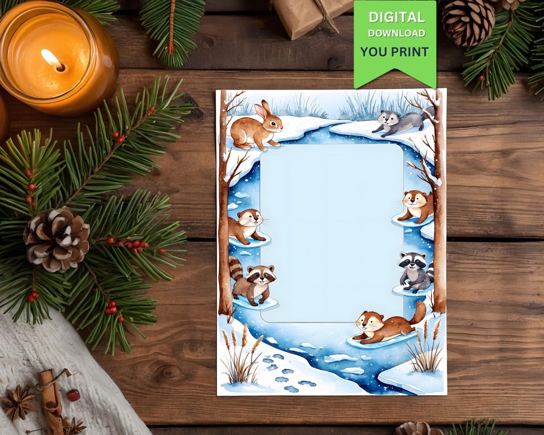 Winter Woodland Animal Writing Paper for Kids Snowy Printable A4 & US ...