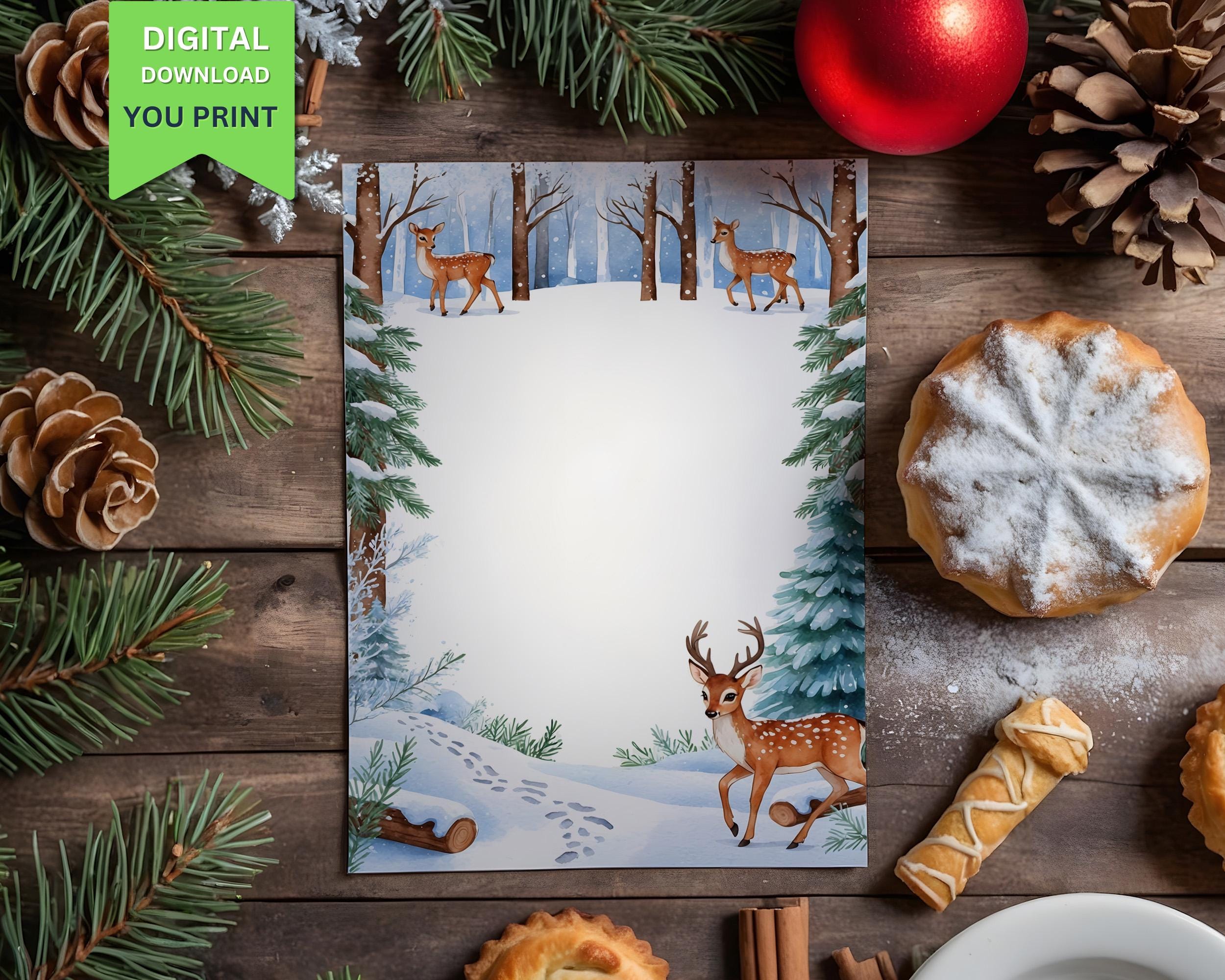 Winter Woodland Deer Writing Paper - A4 US Letter Printable Stationery ...