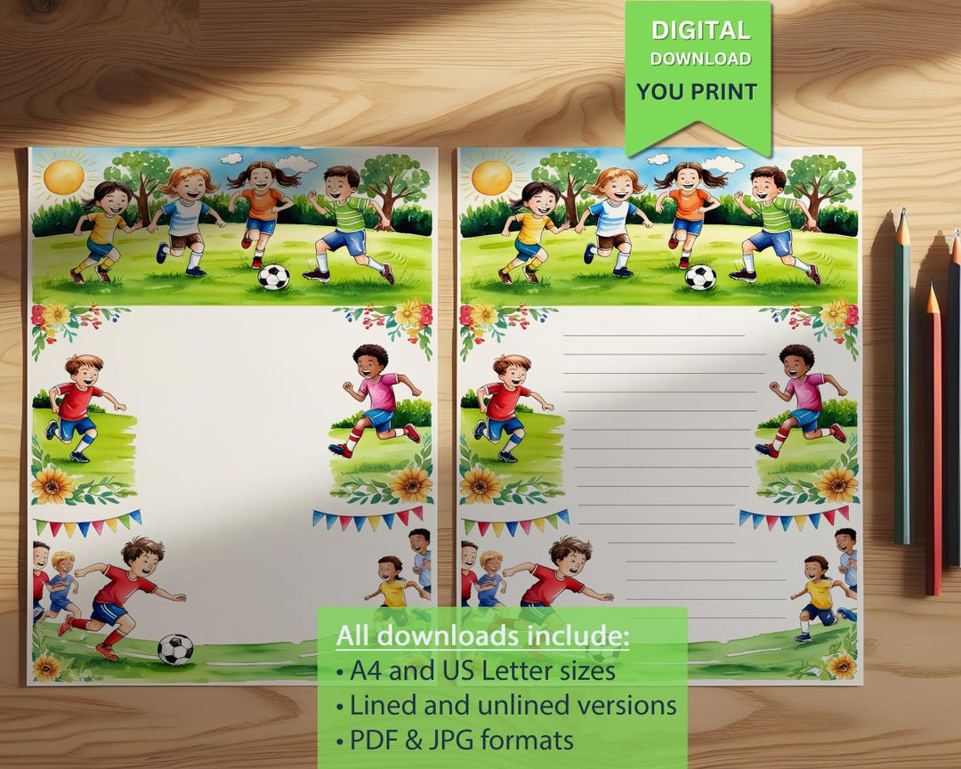 Soccer-themed Printable Writing Paper for Kids Fun & Colorful ...