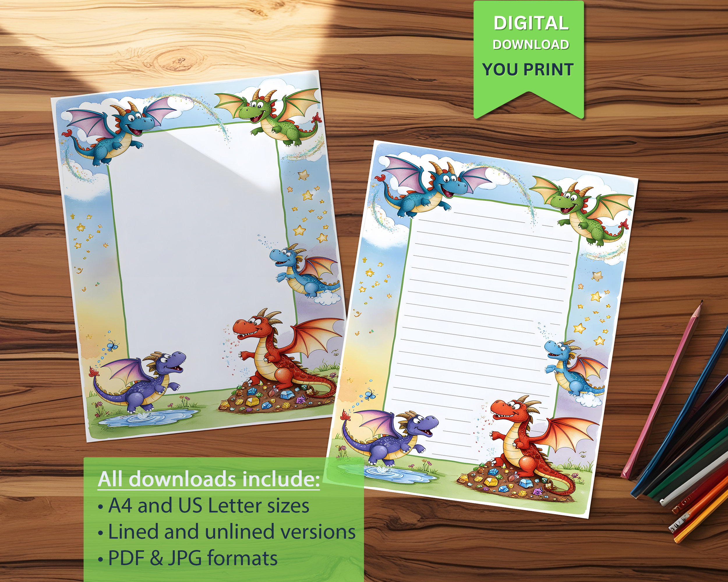 Printable Dragon-themed Writing Paper for Kids – Fun Fantasy Stationery ...