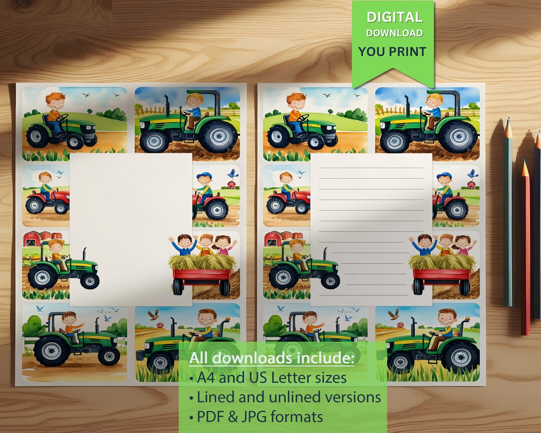 Printable Farm-themed Writing Paper for Kids Fun Tractor and Farming ...