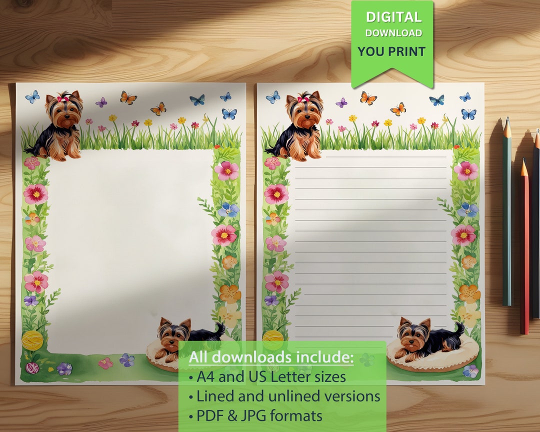 Printable Yorkshire Terrier-themed Writing Paper for Kids – Cute Dog ...