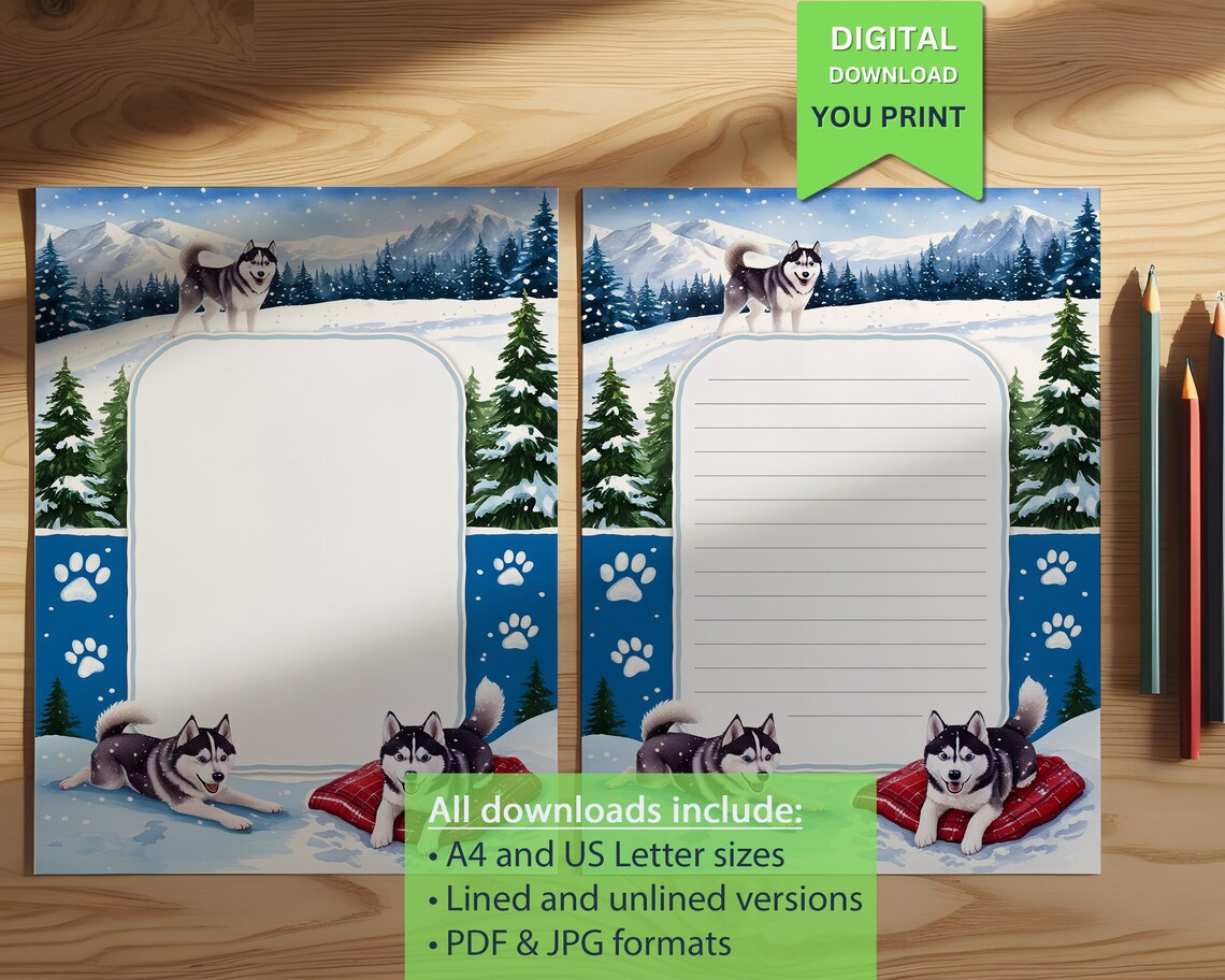 Printable Husky Writing Paper: Winter Stationery for Kids (digital ...