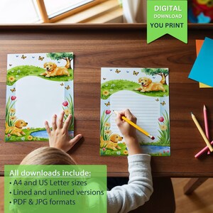 Printable Golden Retriever-themed Writing Paper for Kids – Cute Dog ...