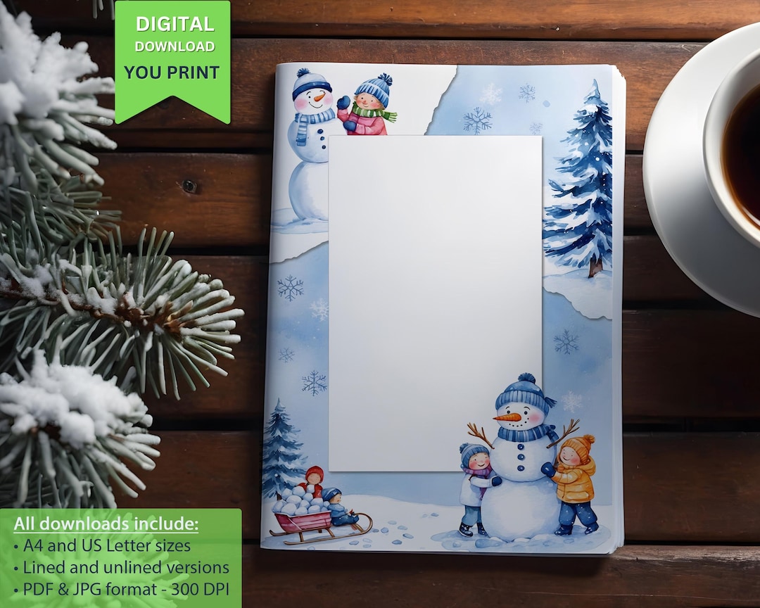 Winter Snowman Writing Paper for Kids Festive Snow Play Stationery A4 ...