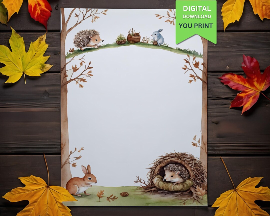 Woodland Animals Stationery: Hedgehog & Rabbit Writing Paper (PDF) - Etsy