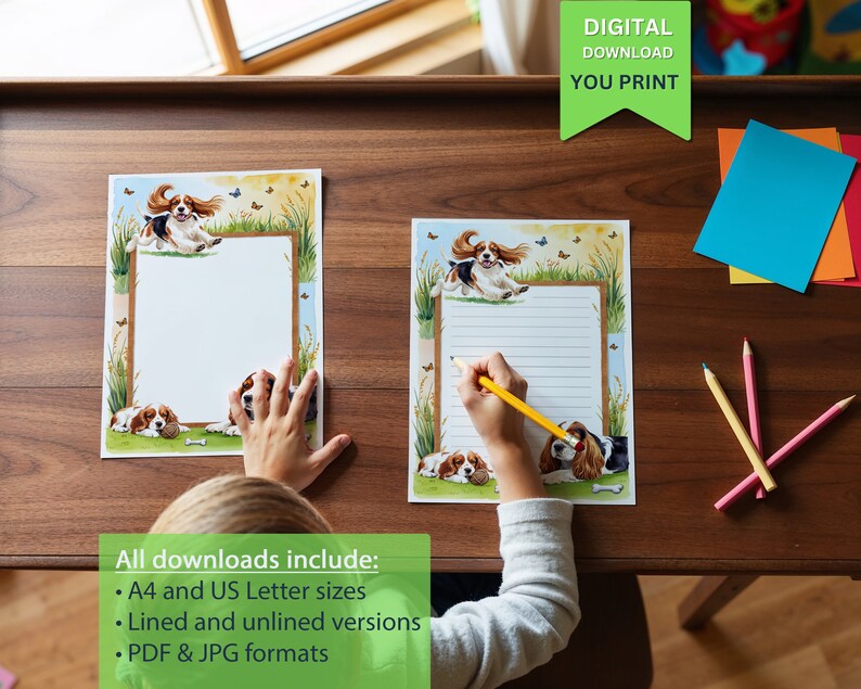 Printable Dog-themed Writing Paper for Kids – Playful Spaniel ...