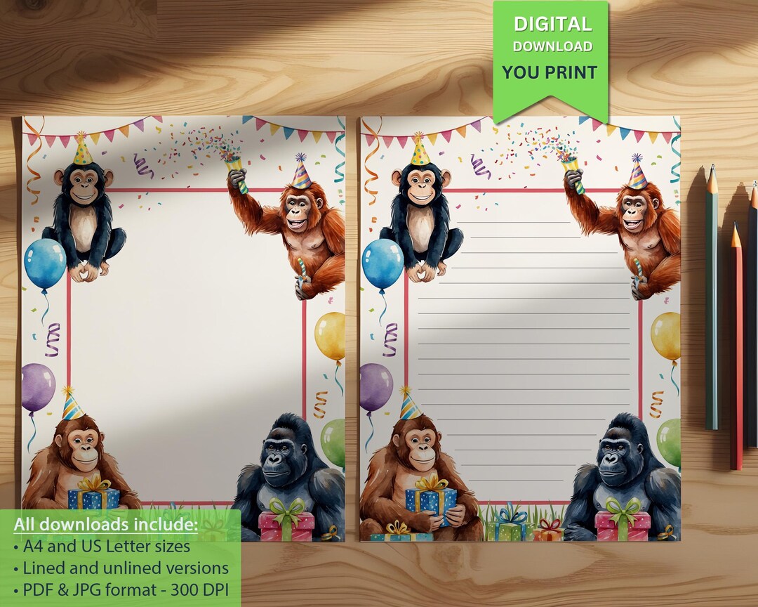 Jungle Party-themed Stationery | Playful Monkeys & Gorillas Design for ...