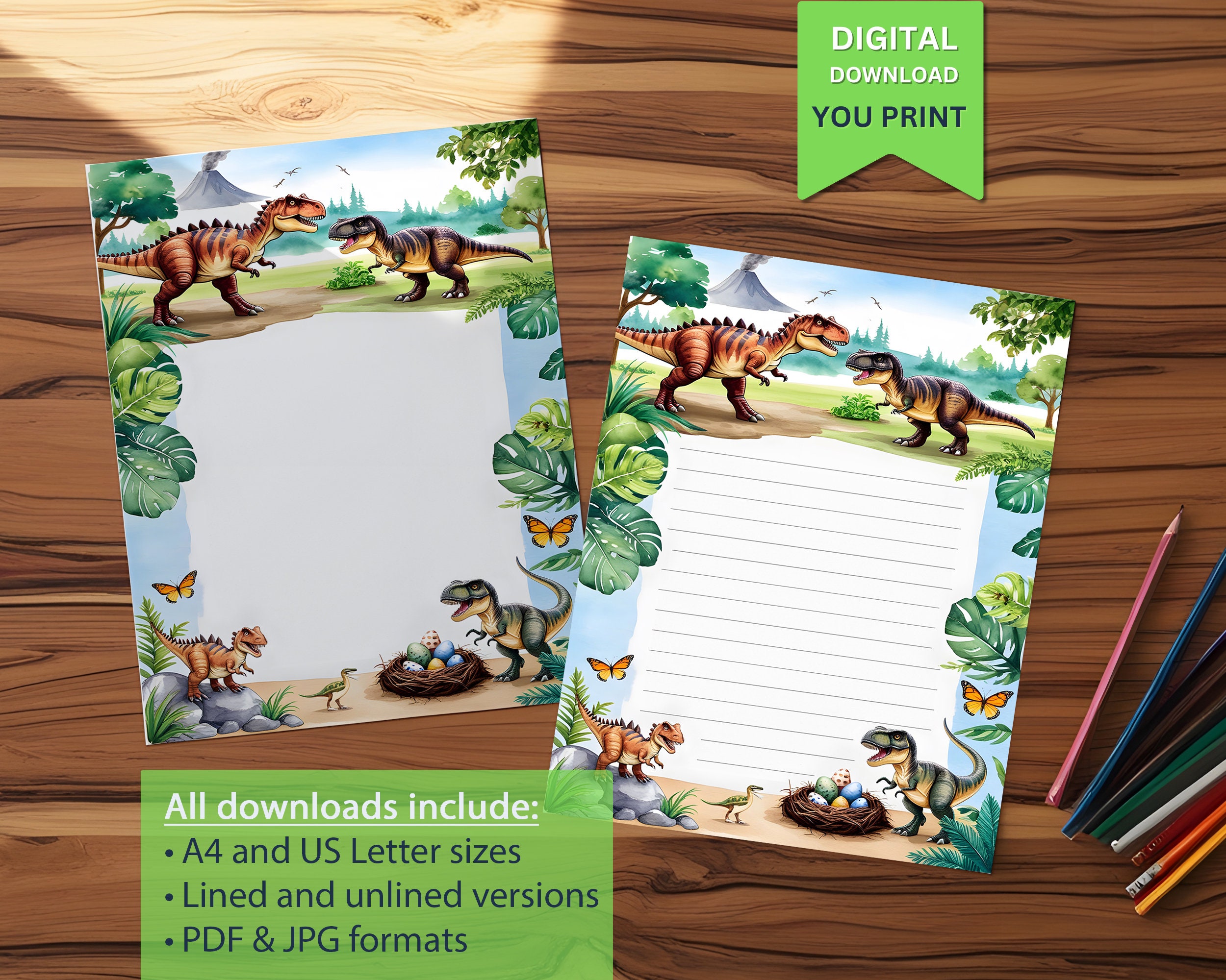 Dinosaur-themed Writing Paper for Kids Fun Printable Stationery With T ...