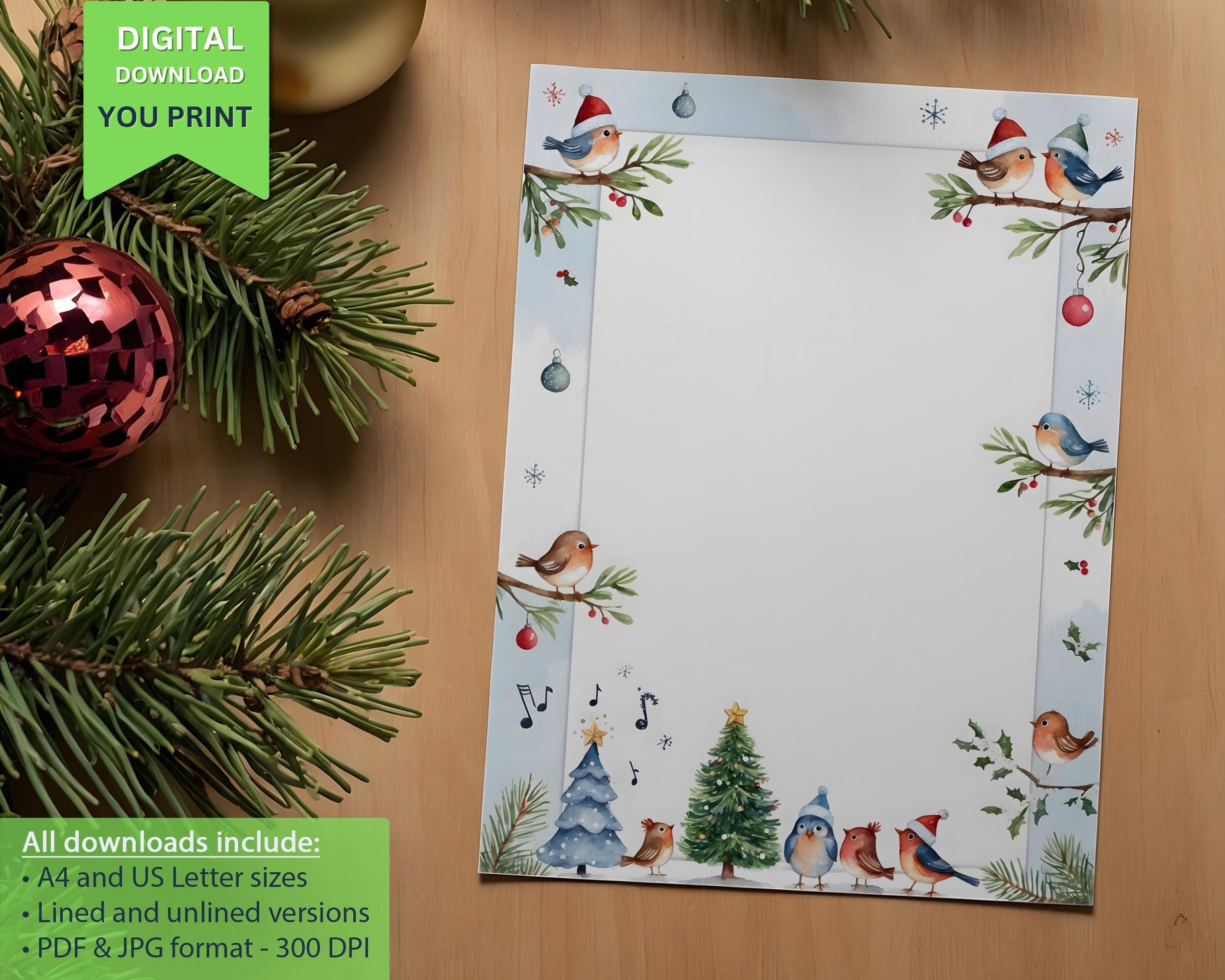 Christmas Writing Paper With Festive Birds and Holiday Decorations – A4 ...
