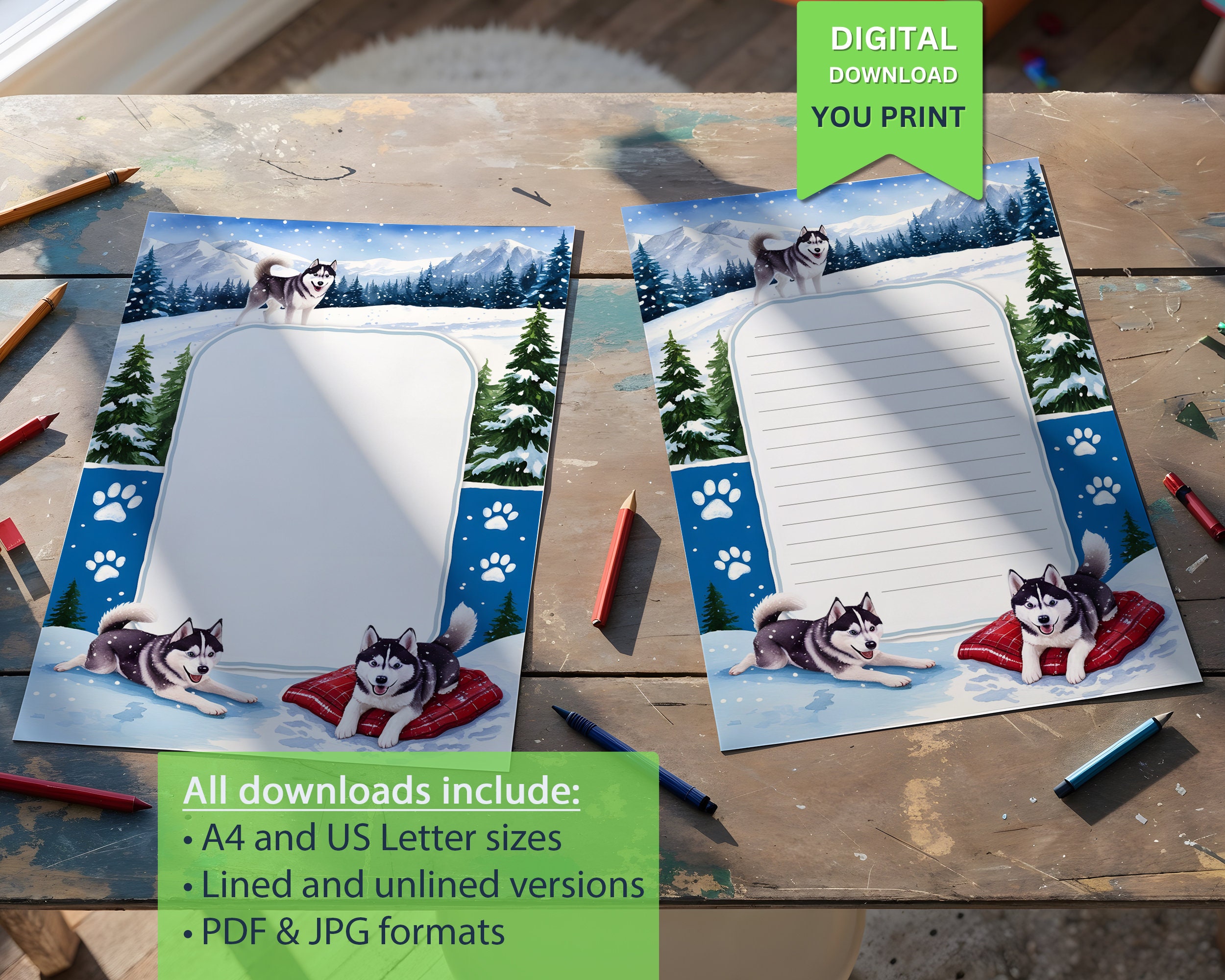 Printable Husky Writing Paper: Winter Stationery for Kids (digital ...