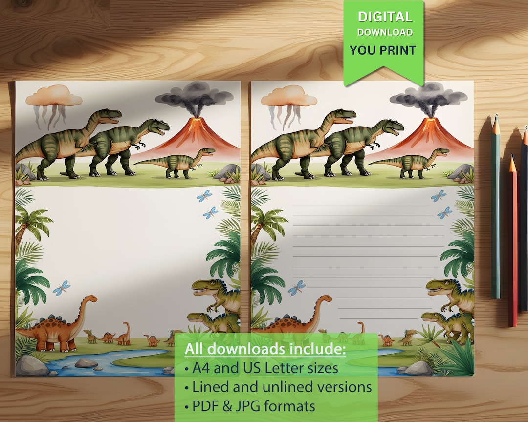 Dinosaur Adventure Printable Writing Paper for Kids – Fun T-rex ...