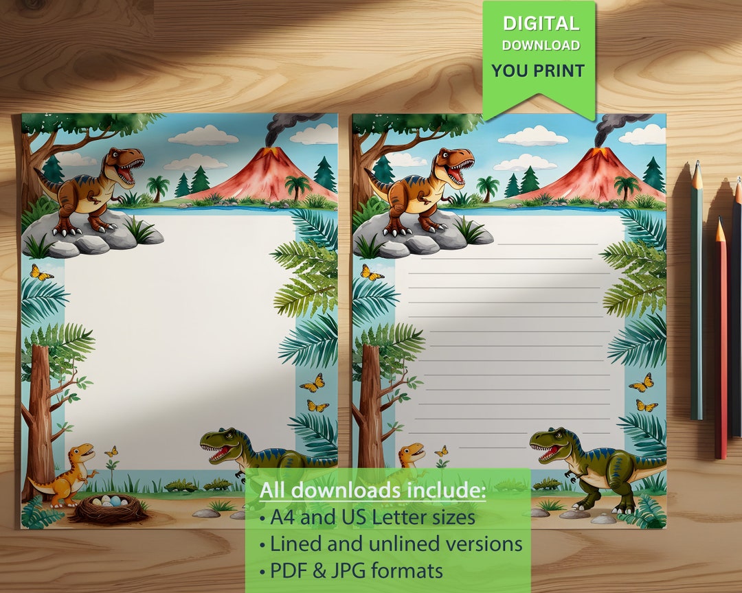 Dinosaur Writing Paper Template | Fun Dino Stationery for Kids, Perfect ...