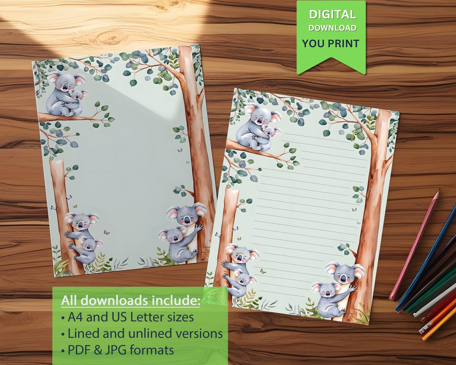 Printable Koala-themed Lined Writing Paper for Kids | Cute Animal ...