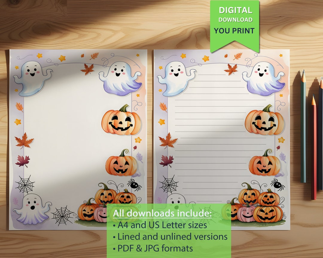 Cute Halloween Printable Writing Paper for Kids – Fun Ghost and Pumpkin ...