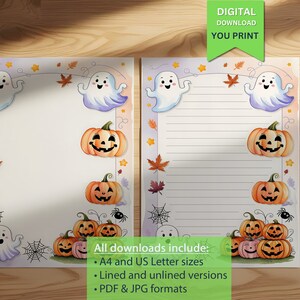 Cute Halloween Printable Writing Paper for Kids – Fun Ghost and Pumpkin ...