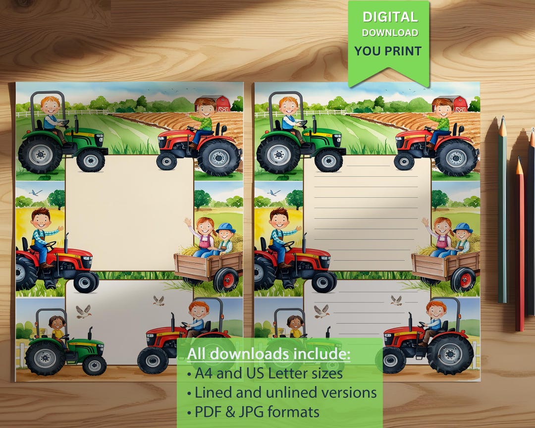 Printable Farm and Tractor-themed Writing Paper for Kids Fun Farming ...