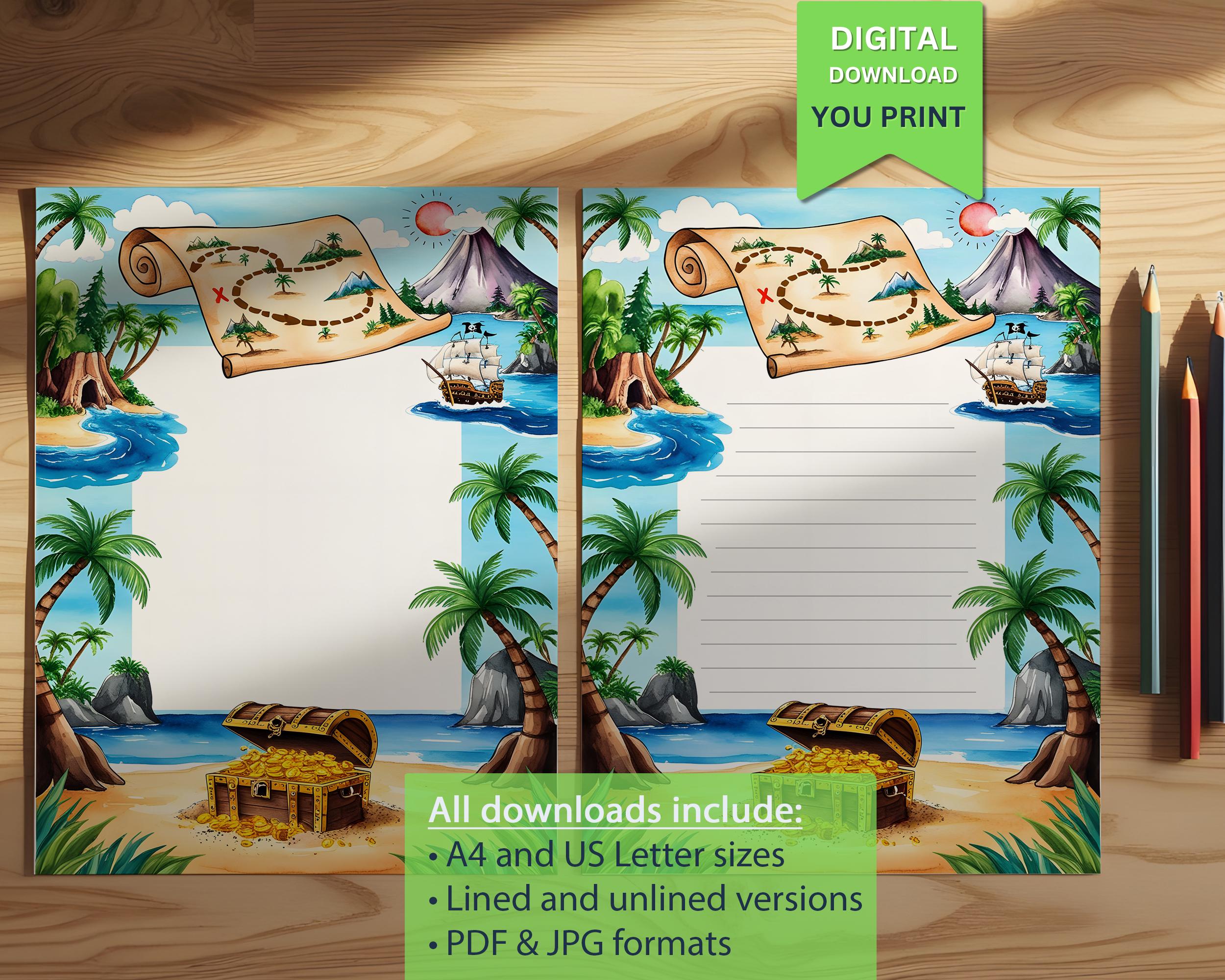 Printable Pirate Treasure Map Writing Paper for Kids, Fun and Creative ...