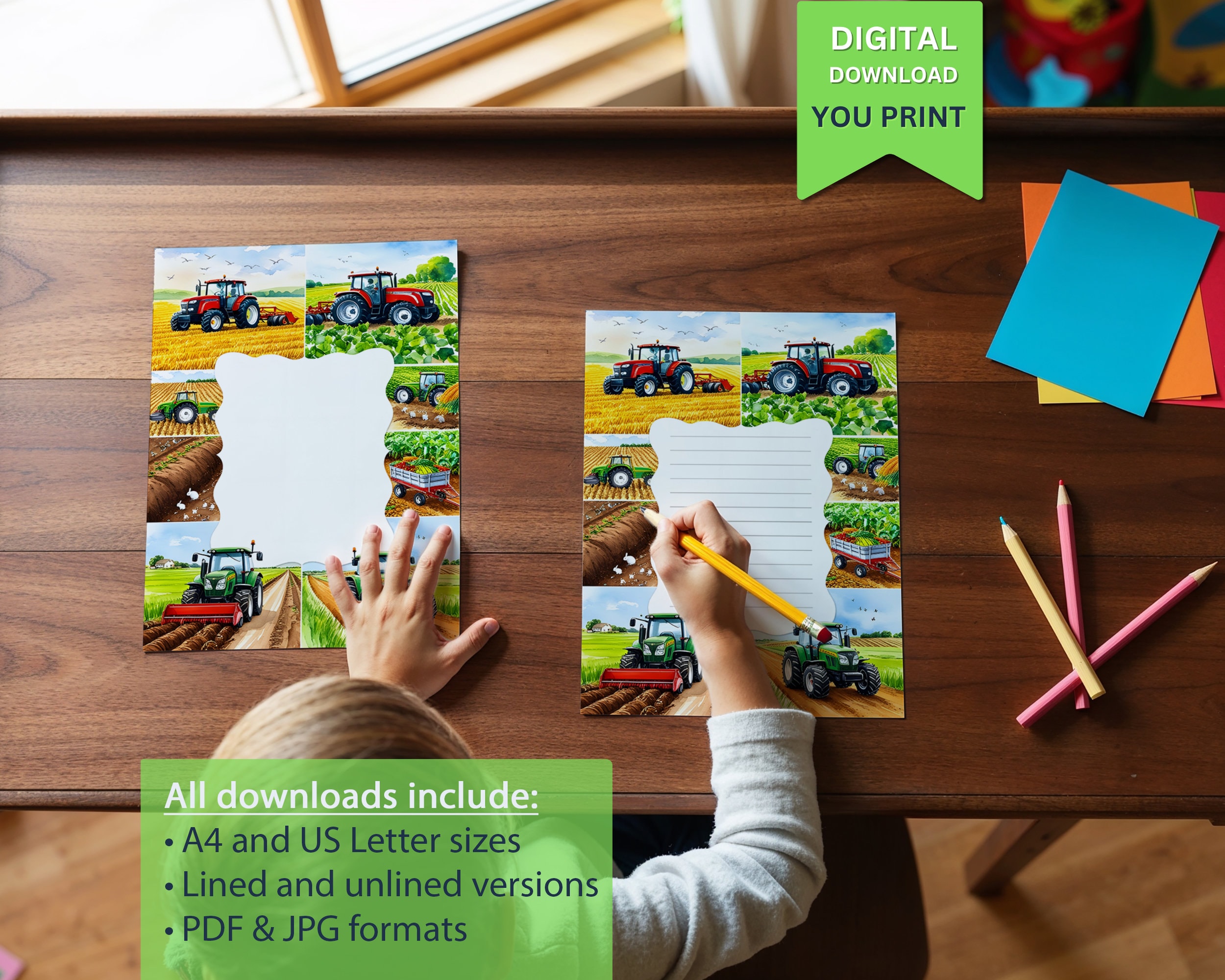 Tractor Writing Paper for Kids: Farm Life Stationery (digital Download ...