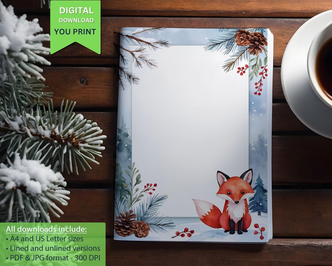 Winter Wonderland Fox-themed Writing Paper | A4 + US Letter PDF | Cozy ...
