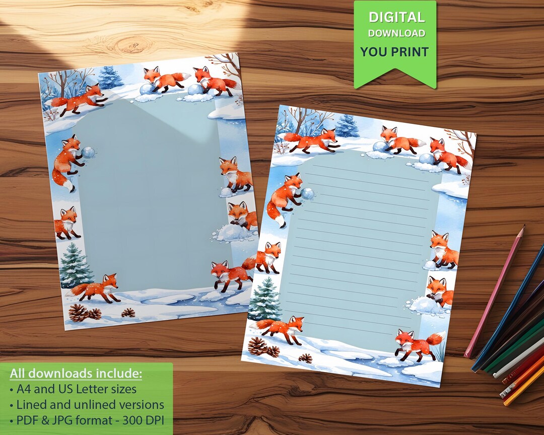 Playful Winter Foxes Digital Paper Snowball Fight-themed Printable ...