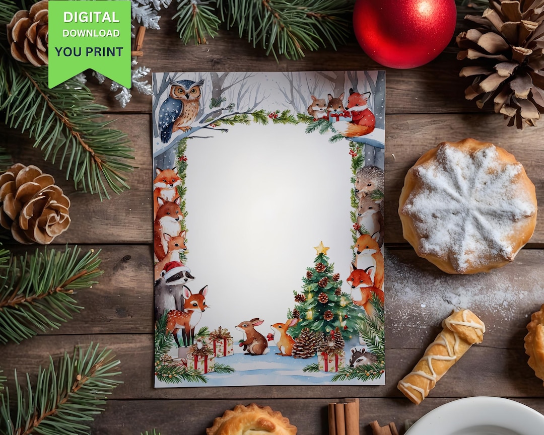 Christmas Woodland Animals Writing Paper - A4 US Letter Stationery ...