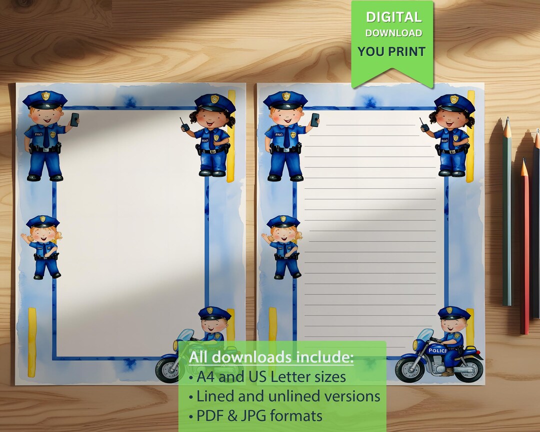 Police-themed Kids Writing Paper Printable Stationery With Police ...