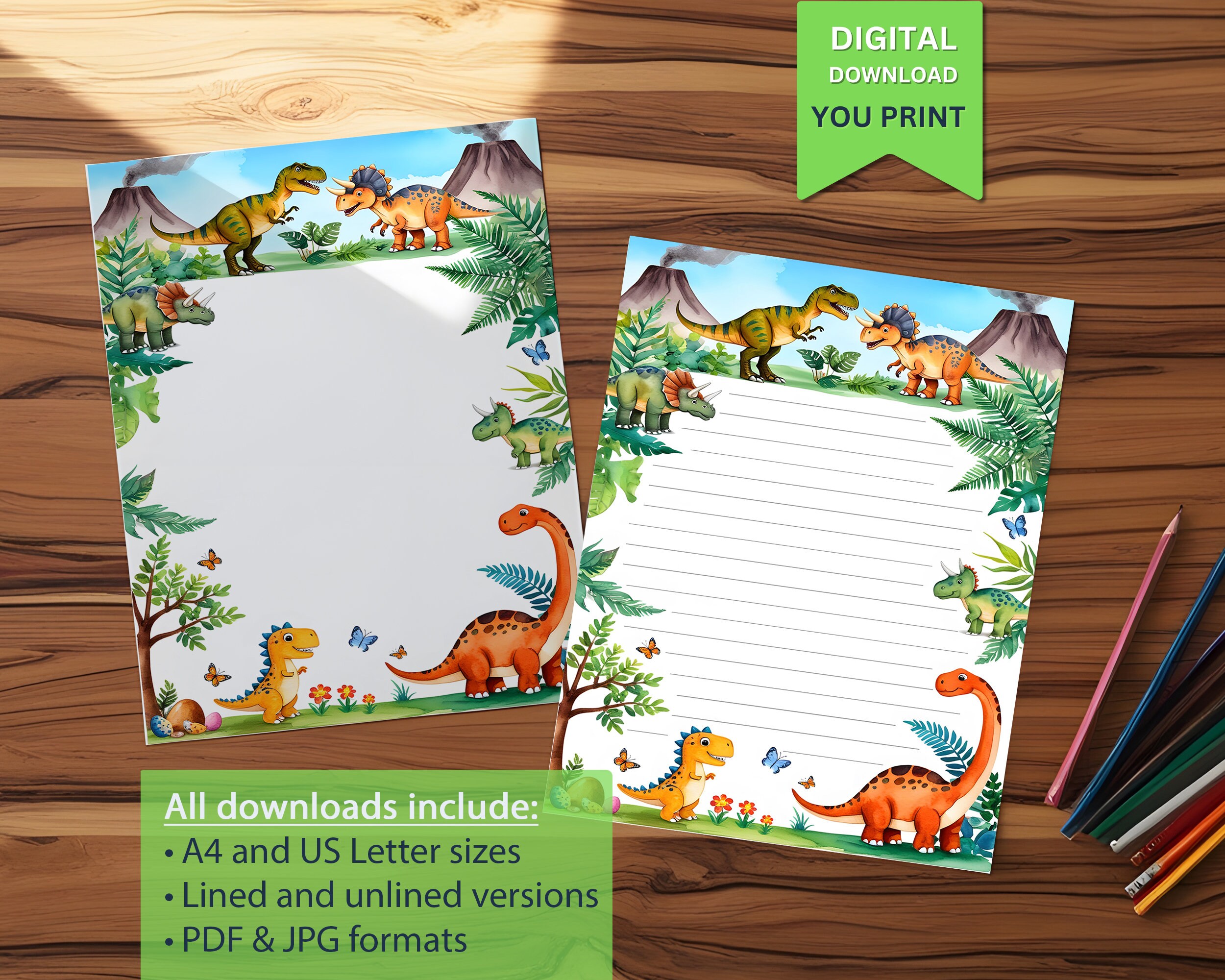 Dinosaur-themed Writing Paper for Kids – Fun Printable Stationery With ...
