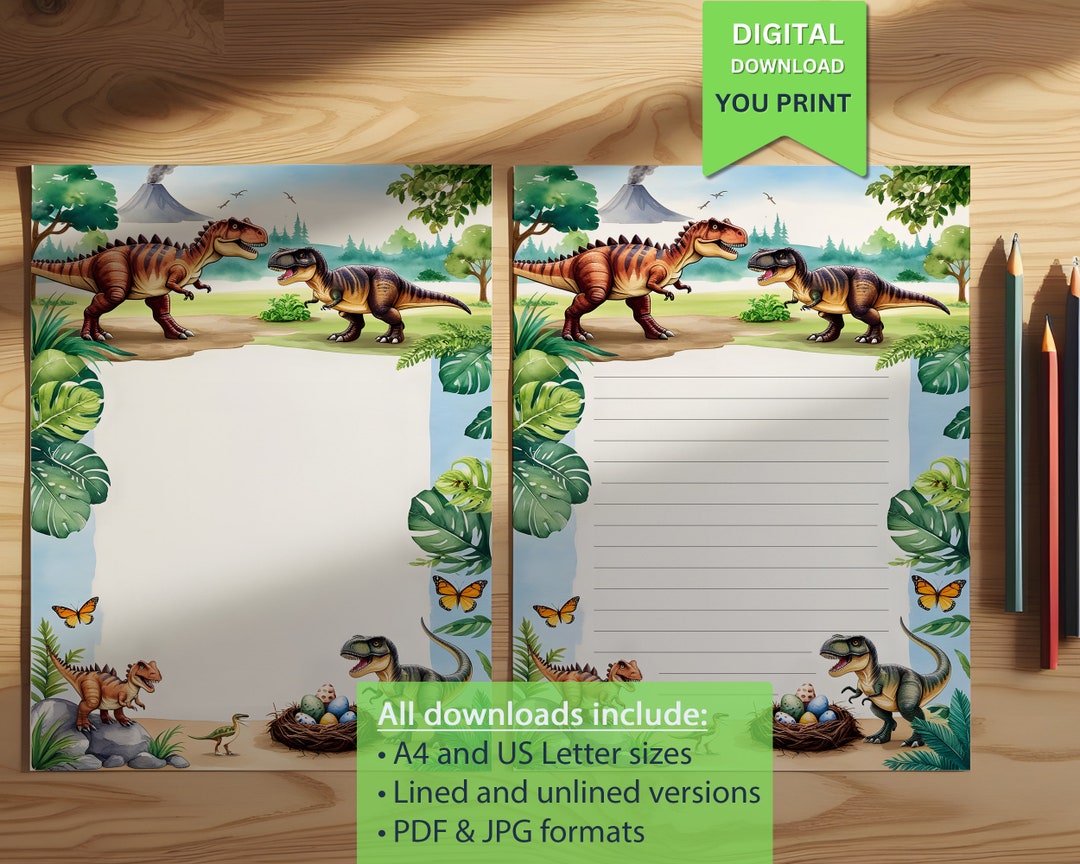 Dinosaur-themed Writing Paper for Kids – Fun Printable Stationery With ...