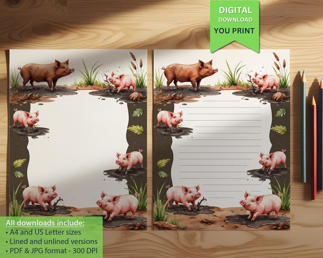 Pig Stationery: Farm Animal Writing Paper for Kids (PDF) - Etsy