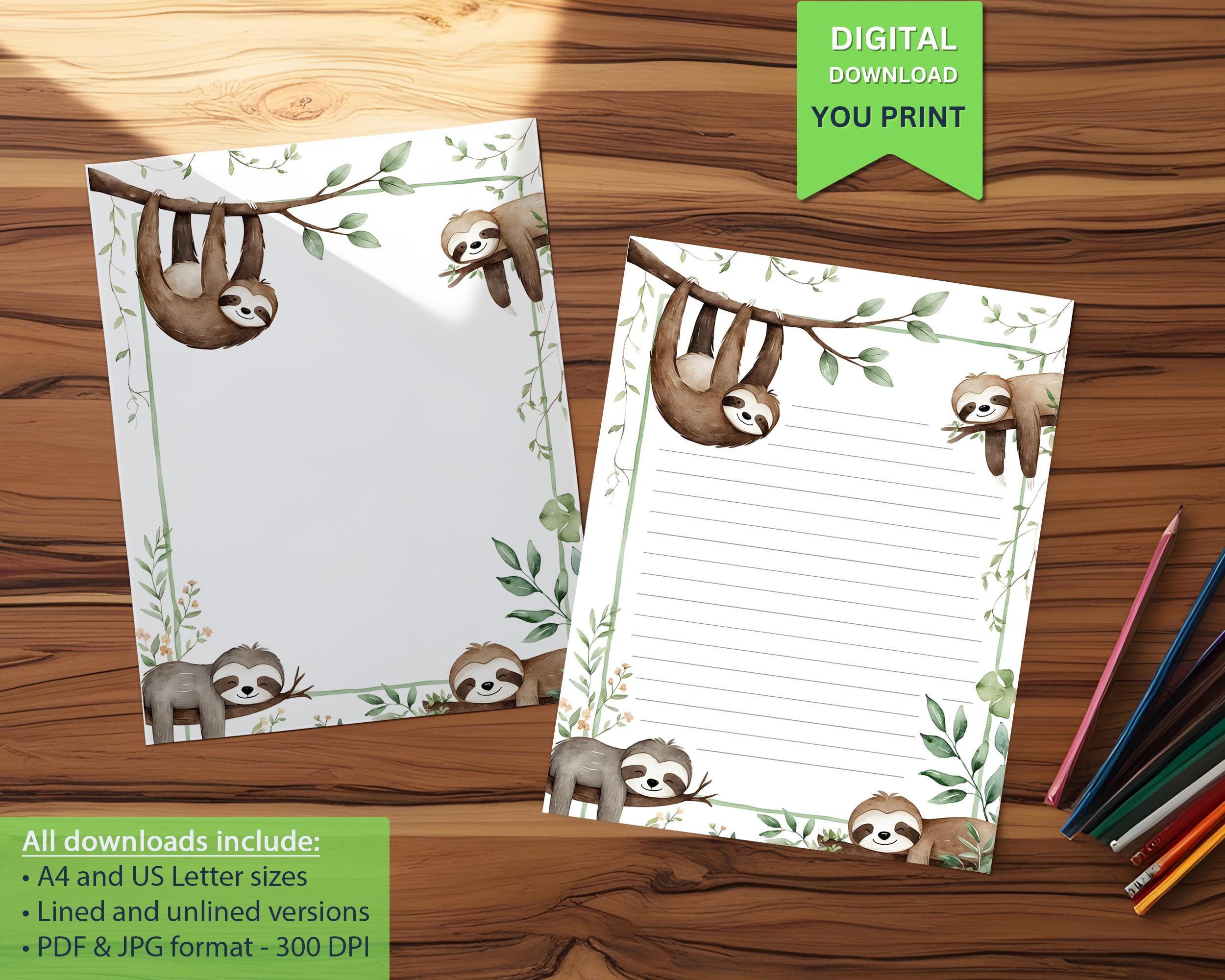 Cute Sloth-themed Printable Writing Paper for Kids | A4 and US Letter ...