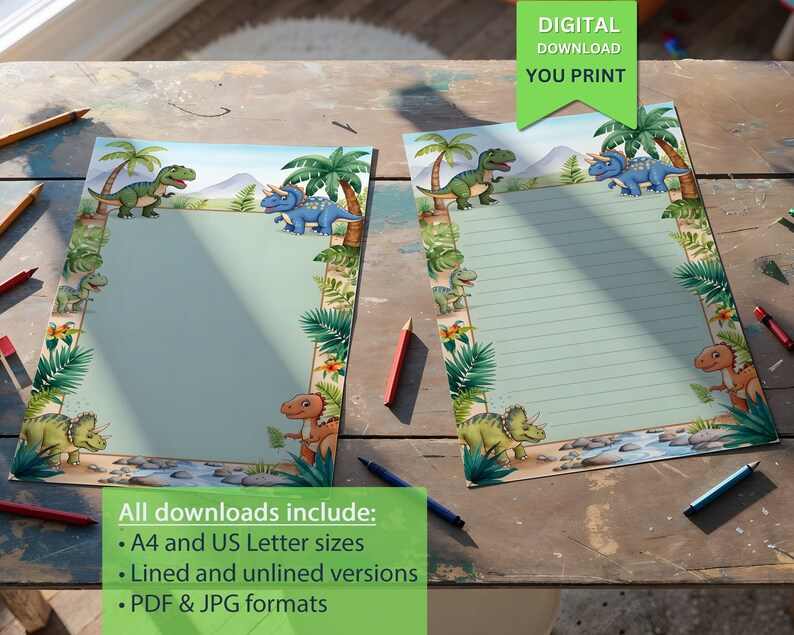 Dinosaur-themed Printable Writing Paper for Kids Fun Jurassic ...