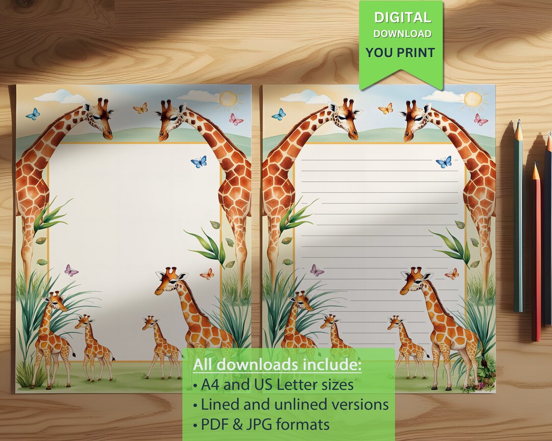 Giraffe-themed Printable Writing Paper for Kids Fun and Adorable Safari ...