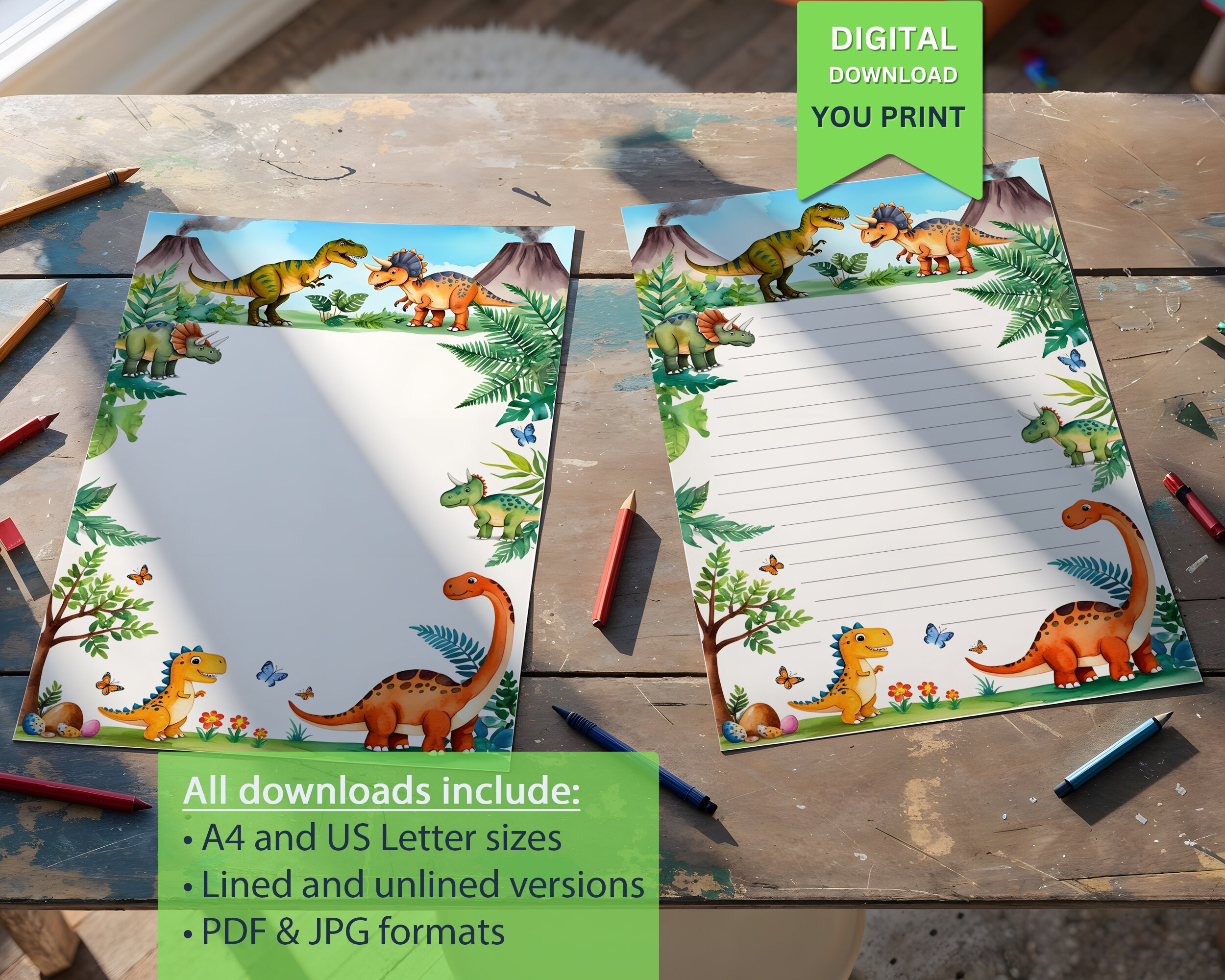 Dinosaur-themed Writing Paper for Kids – Fun Printable Stationery With ...