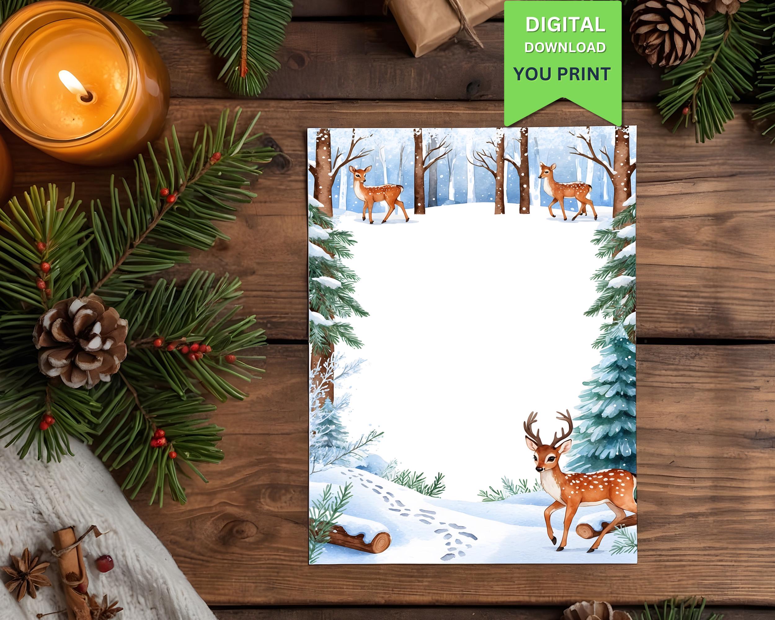 Winter Woodland Deer Writing Paper - A4 US Letter Printable Stationery ...