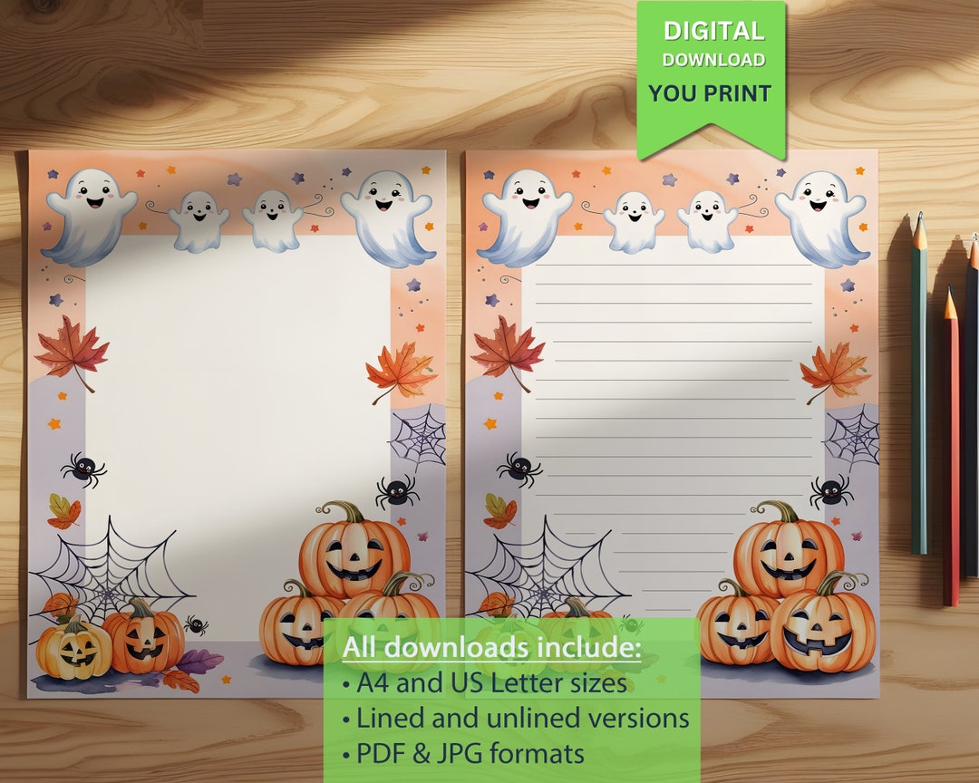 Halloween Ghosts and Pumpkins Printable Writing Paper for Kids Fun ...