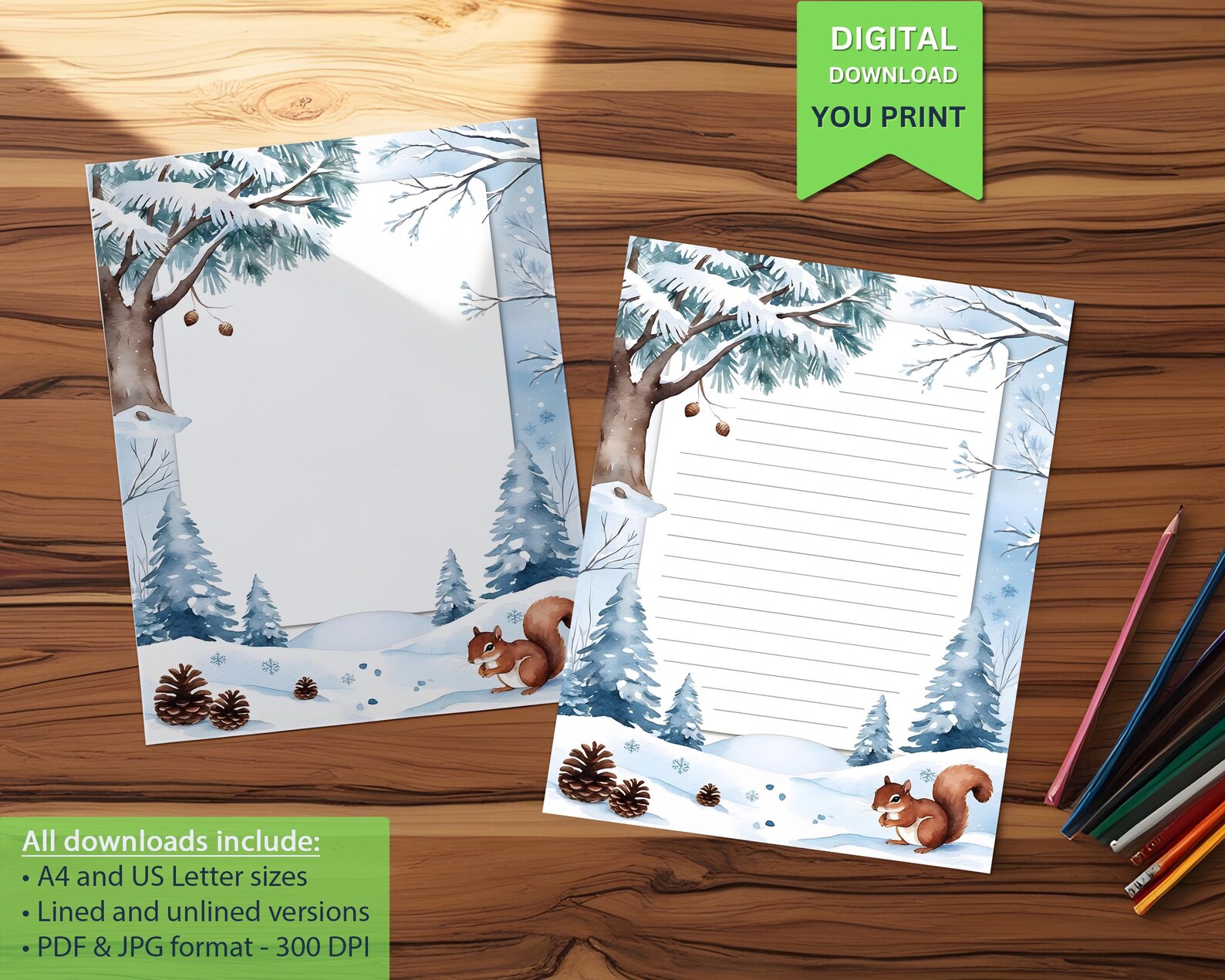 Winter Woodland Squirrel Writing Paper | Snowy Forest Printable ...