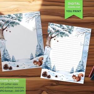 Winter Woodland Squirrel Writing Paper | Snowy Forest Printable ...