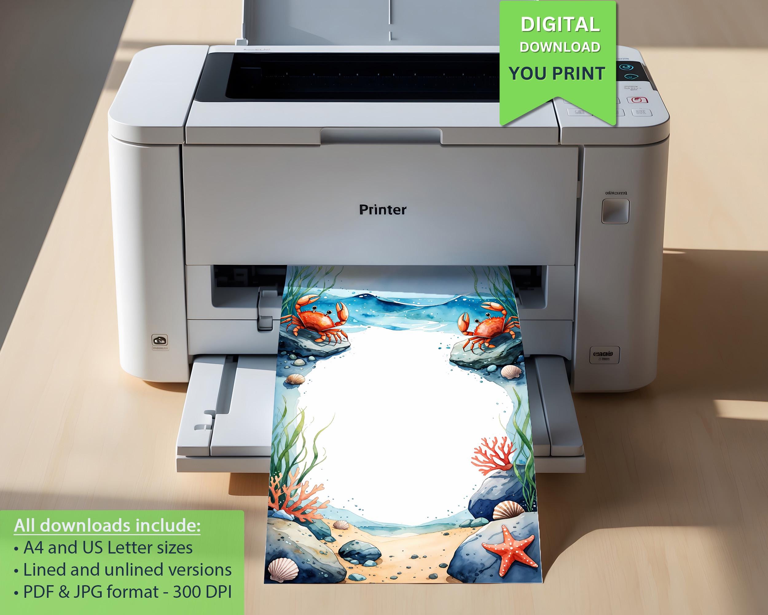 Printable Kids Writing Paper With Crabs and Ocean Theme, Underwater ...