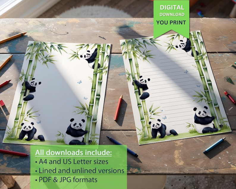 Cute Printable Panda Writing Paper | Bamboo & Panda Stationery for Kids ...