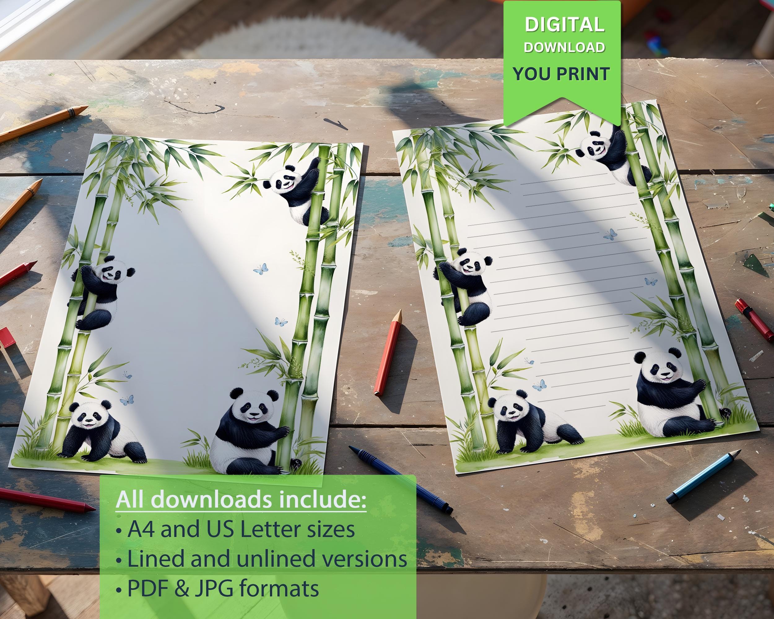 Cute Printable Panda Writing Paper | Bamboo & Panda Stationery for Kids ...