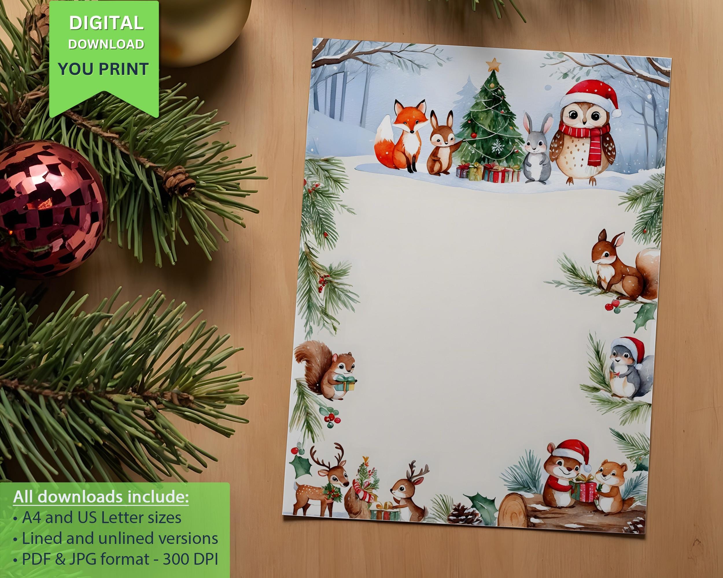 Woodland Christmas Writing Paper With Cute Forest Animals and Festive ...