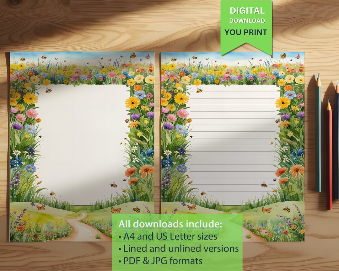 Printable Nature-themed Kids Writing Paper – Beautiful Floral ...