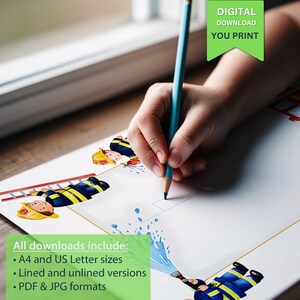 Printable Firefighter-themed Writing Paper for Kids Fun Fire Truck and ...