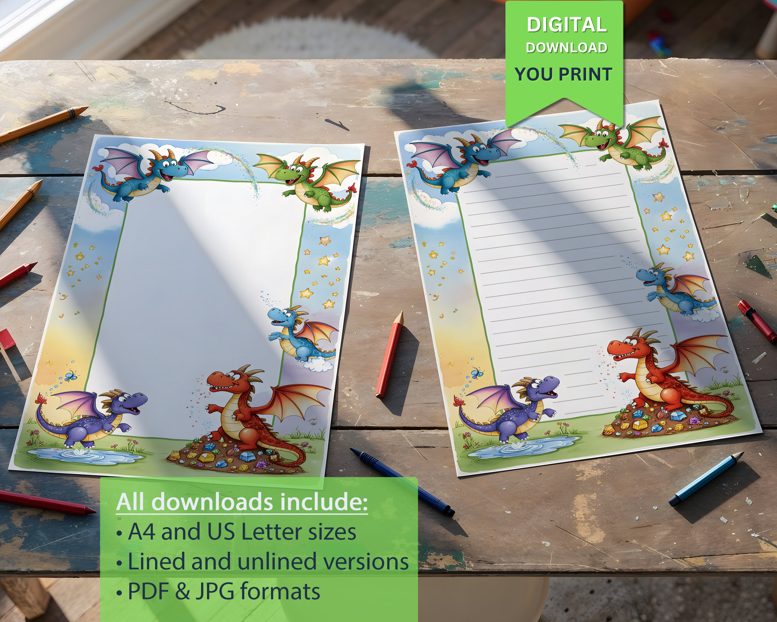 Printable Dragon-themed Writing Paper for Kids – Fun Fantasy Stationery ...